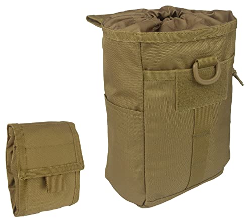 Tactical Military MOLLE Dump Pouch – Foldable Durable and Versatile Magazine Utility Waist Bag for Outdoor Enthusiasts, with 1 Flag Patch Included, Coyote Brown