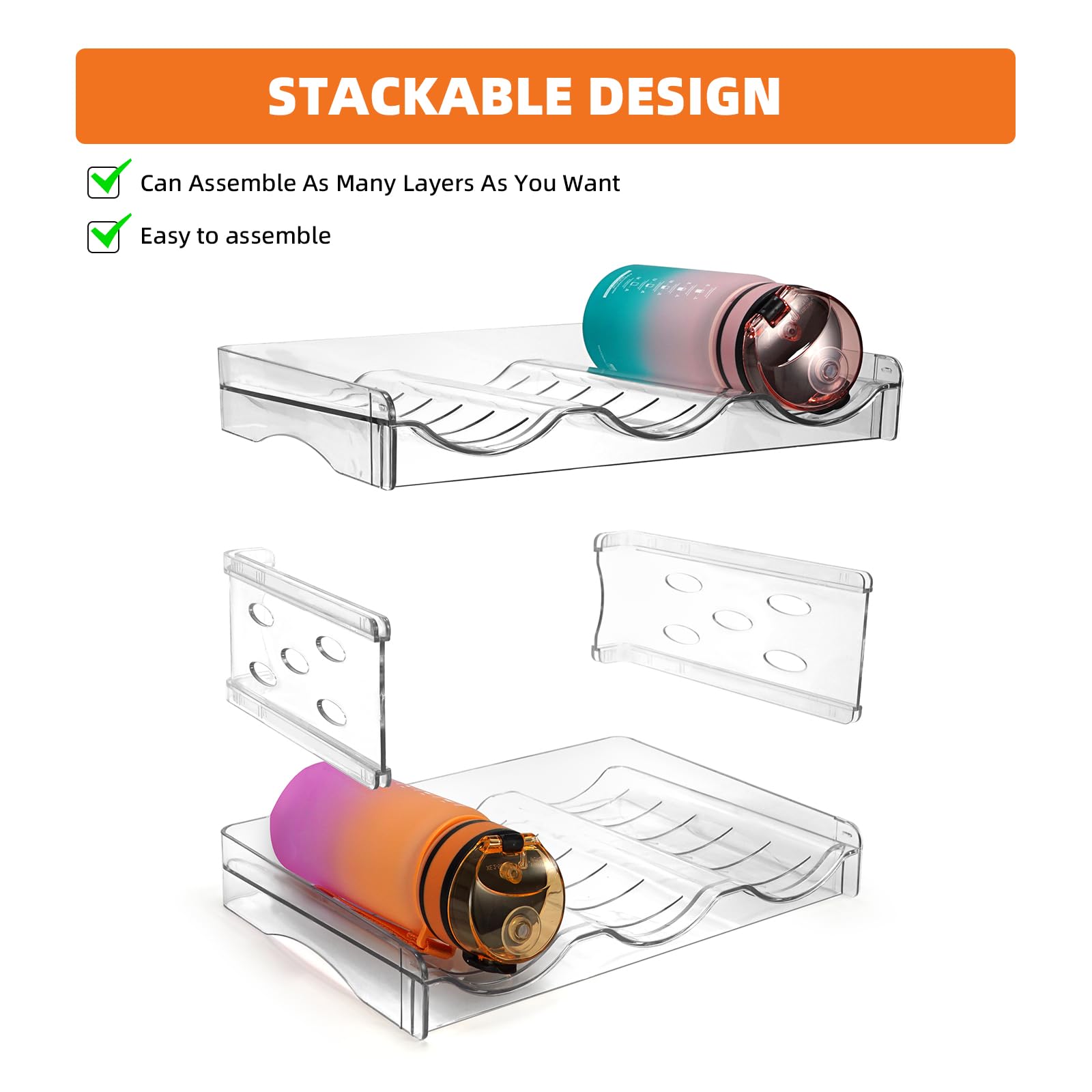 GLDDAO Water Bottle Organizer,Stackable Water Bottle Organizer for Cabinet,Tumbler Travel Mug Holder,Wine Drink Srack for Kitchen Countertop Freezer Pantry Organizers and Storage (12 Bottles)