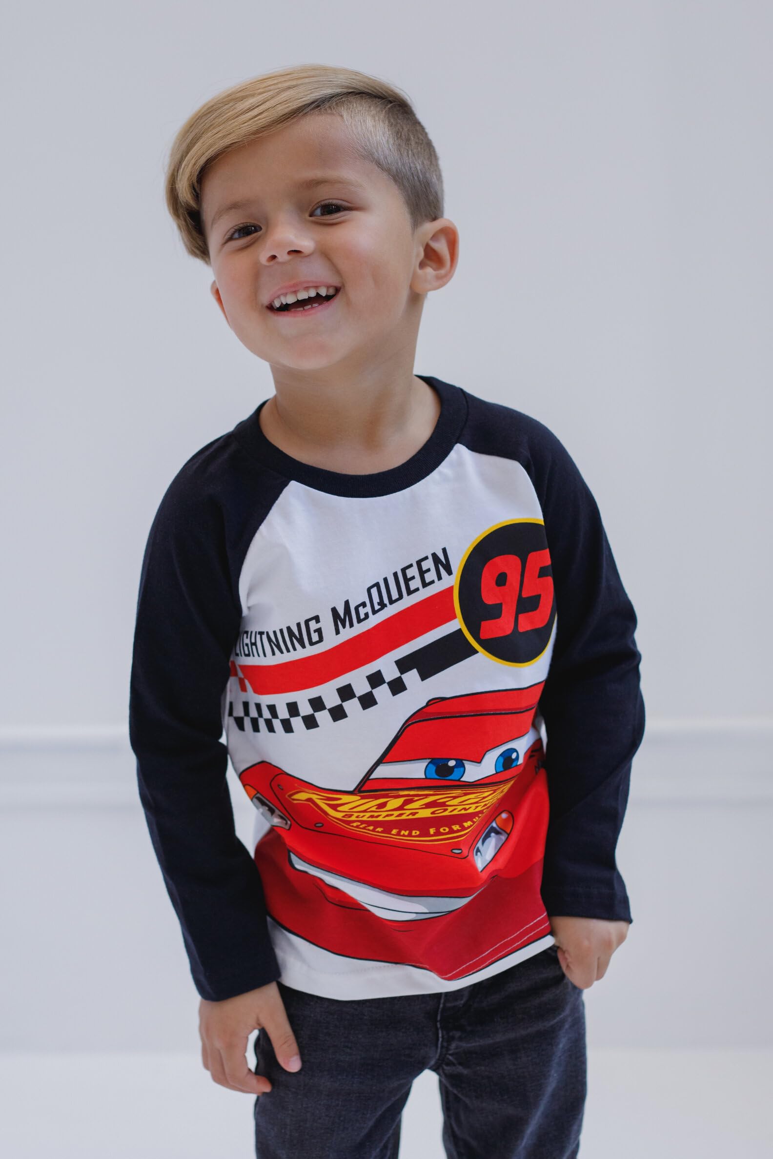 Disney Pixar Cars Lightning McQueen Tow Mater Toddler Boys 2 Pack Long Sleeve T-Shirts White/Gray 3T