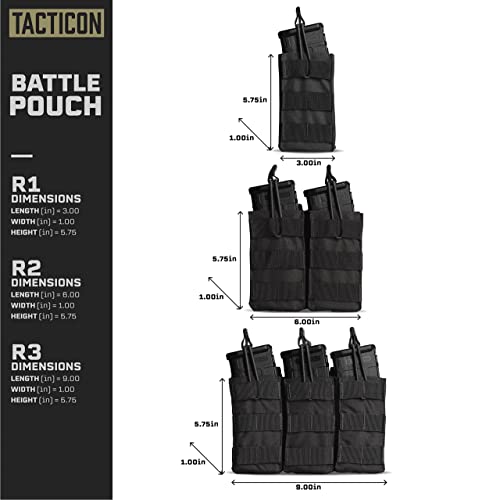 Tacticon R1 BattlePouch | Single Rifle Mag Pouch | Combat Veteran Owned Company | Molle Single Double Triple Rifle Magazine Holster for Ammo | Tactical Bag Accessories Holder (Black, 1 Rifle Mag)…