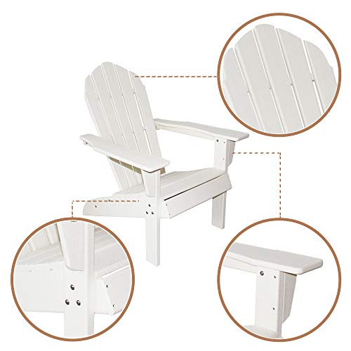 Resin TEAK Essential Adirondack Chair, All Weather Plastic Outdoor Chairs for Fire Pit, Campfire, Patio, Porch, Comfortable Seat for Long Relaxation, Up to 300 lb Capacity - White