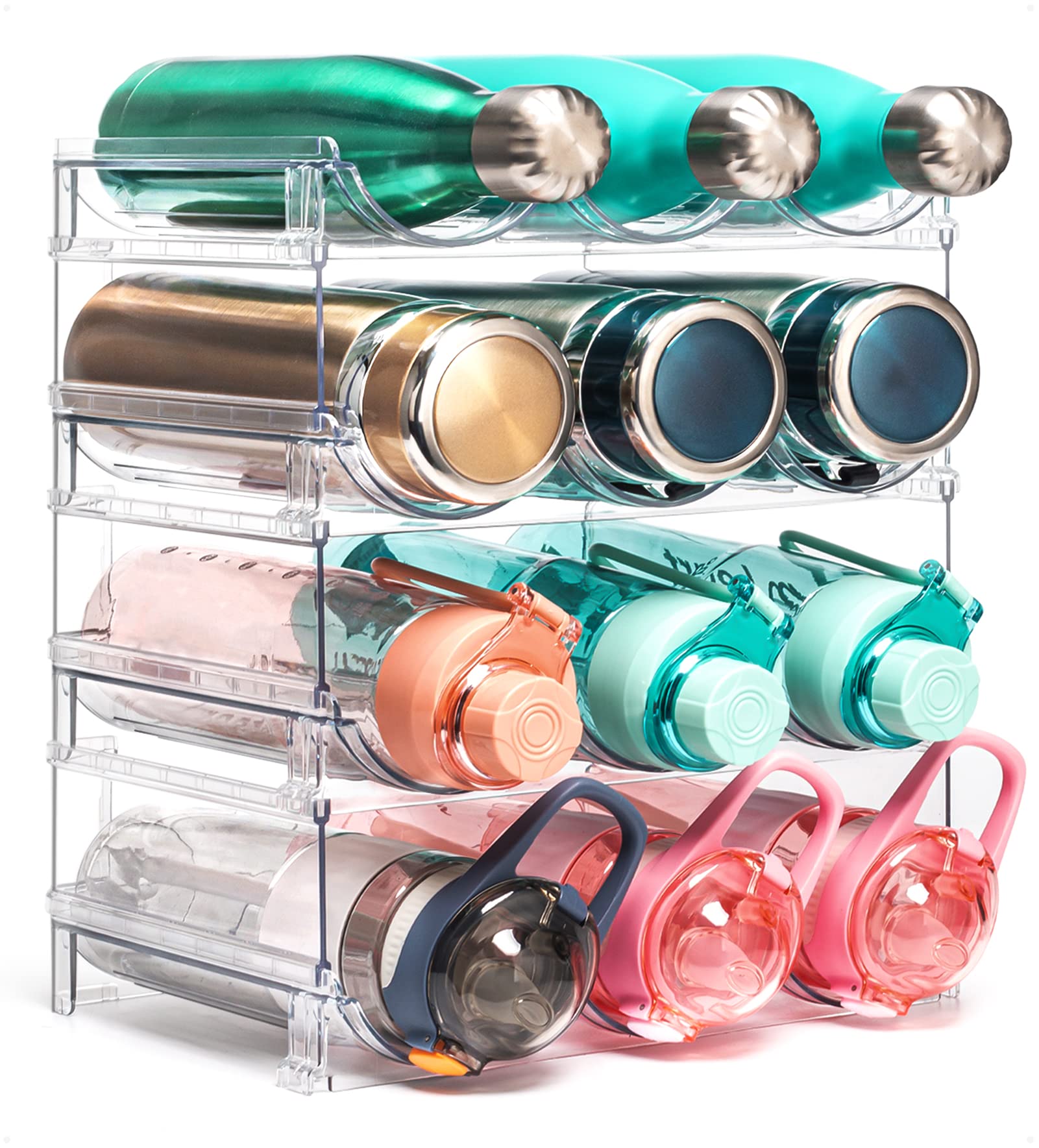 Water Bottle Organizer for Cabinet & Stackable Cup Organizer for Cabinet,3 Tier Cup Organizer for Sports Flask Insulated Travel Mug Fridge, White,Wine Drink Rack for Kitchen Countertop Freezer Pantry