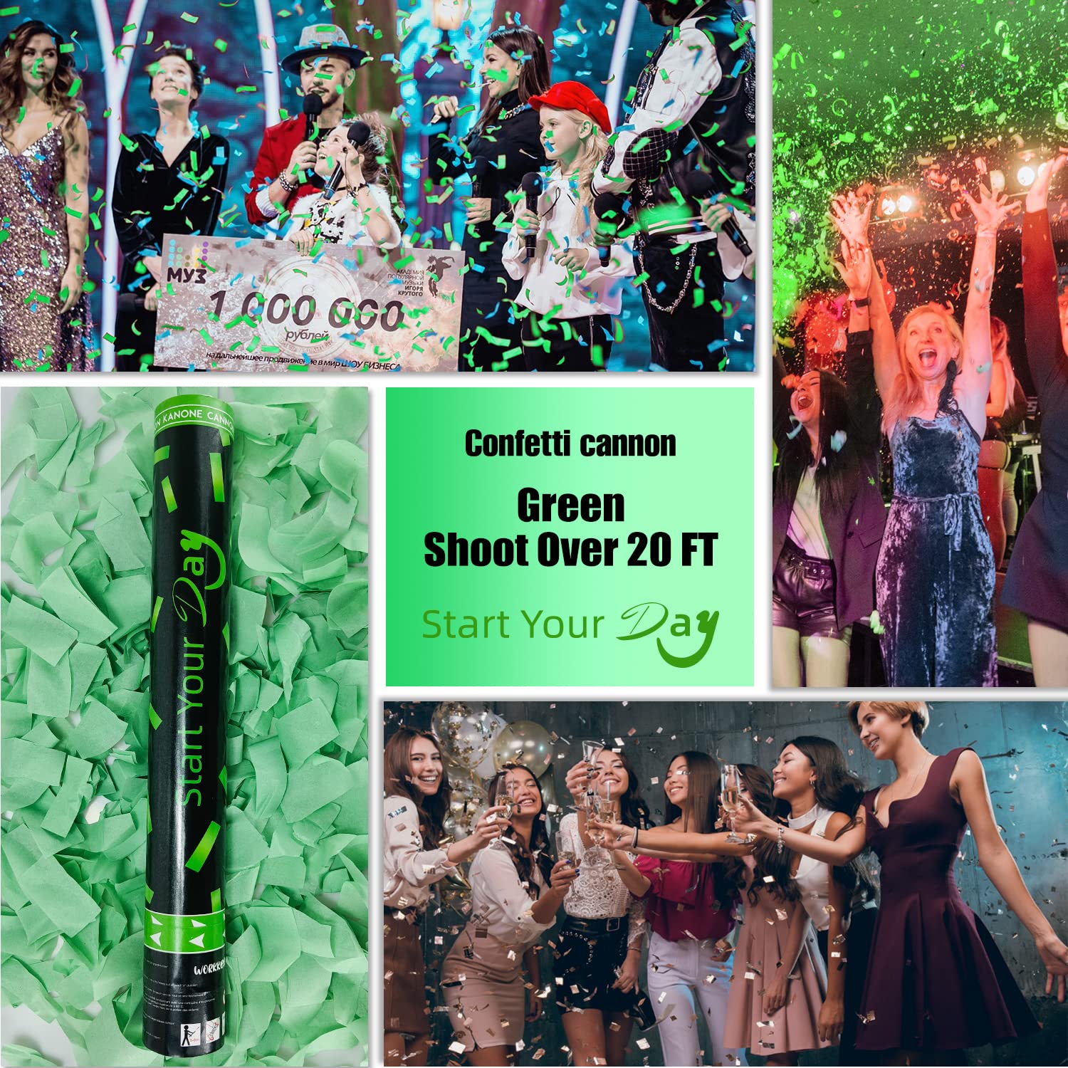 Confetti Cannons Confetti Poppers,15 Inch Biodegradable Party Poppers Confetti Shooters, WORKKEEP Green Confetti Pop for Birthday Wedding Celebration New Year Decorations Air Powered Confetti