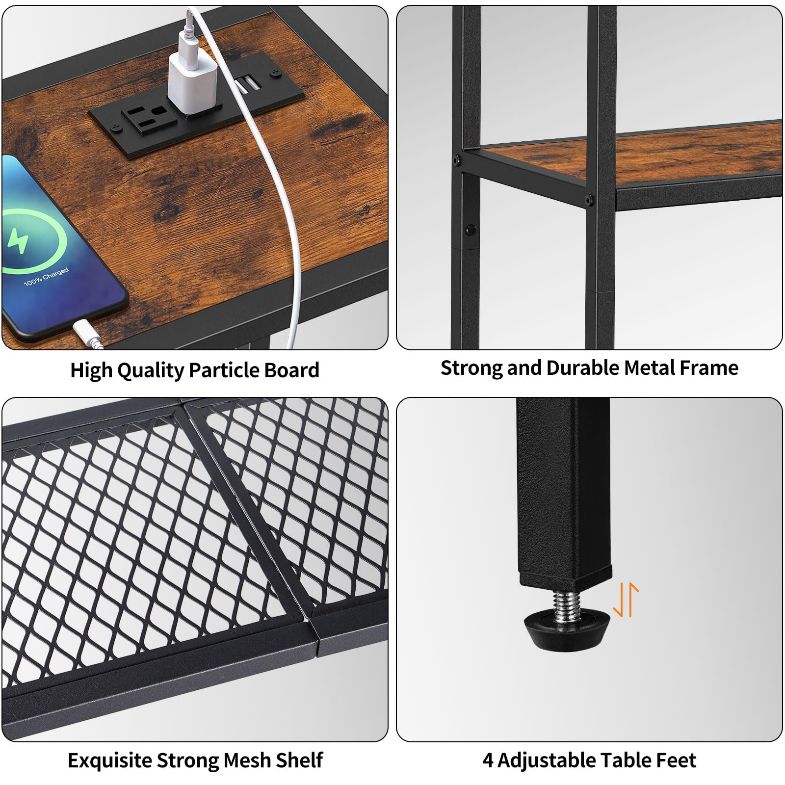 Snughome Console Table with Power Outlets, Entryway Table with Storage, Narrow Sofa Table with 3 Tier Shelves, Couch Table with USB Ports, for Hallway Living Room, Entrance
