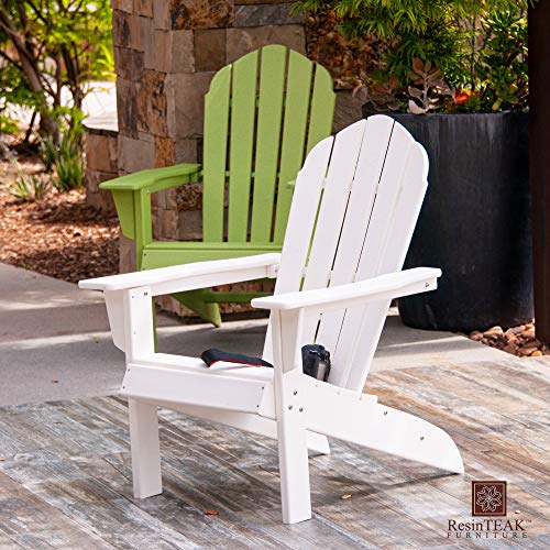 Resin TEAK Essential Adirondack Chair, All Weather Plastic Outdoor Chairs for Fire Pit, Campfire, Patio, Porch, Comfortable Seat for Long Relaxation, Up to 300 lb Capacity - White