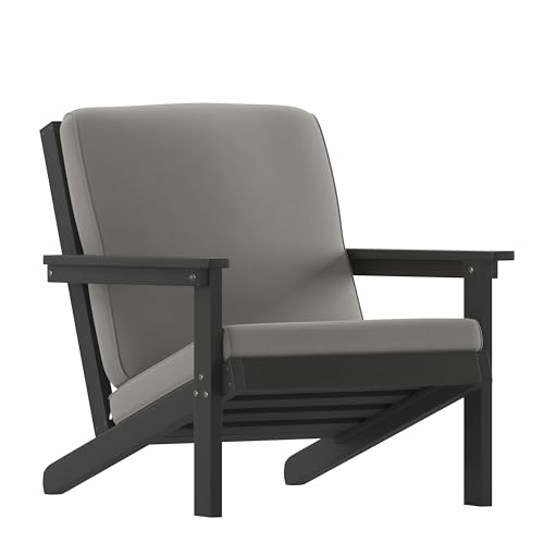 Flash Furniture Charlestown Adirondack Style Deep Seat Patio Club Chair with Cushions - Black Poly Resin Frame - Cream All-Weather Cushions - Indoor/Outdoor