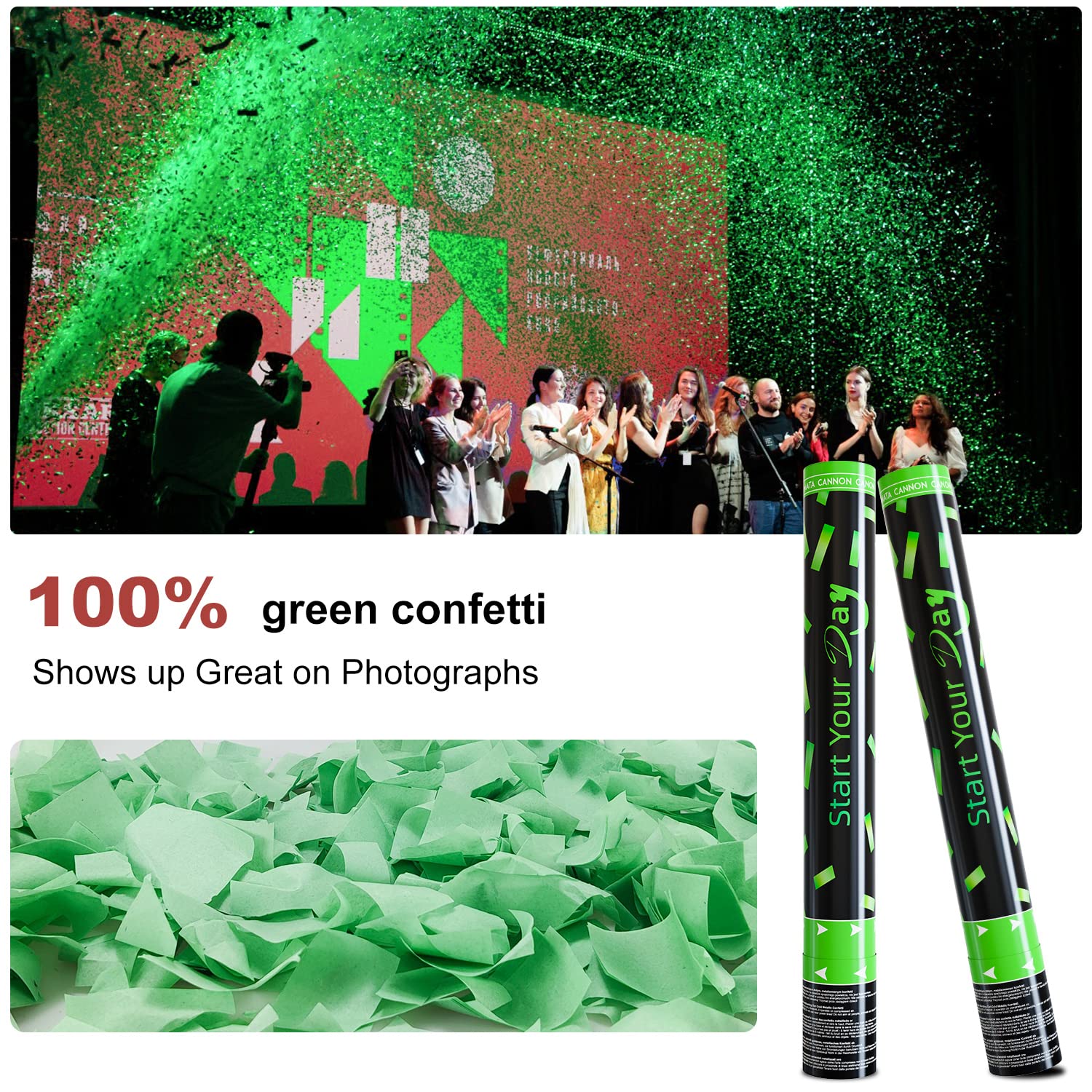 Confetti Cannons Confetti Poppers,15 Inch Biodegradable Party Poppers Confetti Shooters, WORKKEEP Green Confetti Pop for Birthday Wedding Celebration New Year Decorations Air Powered Confetti