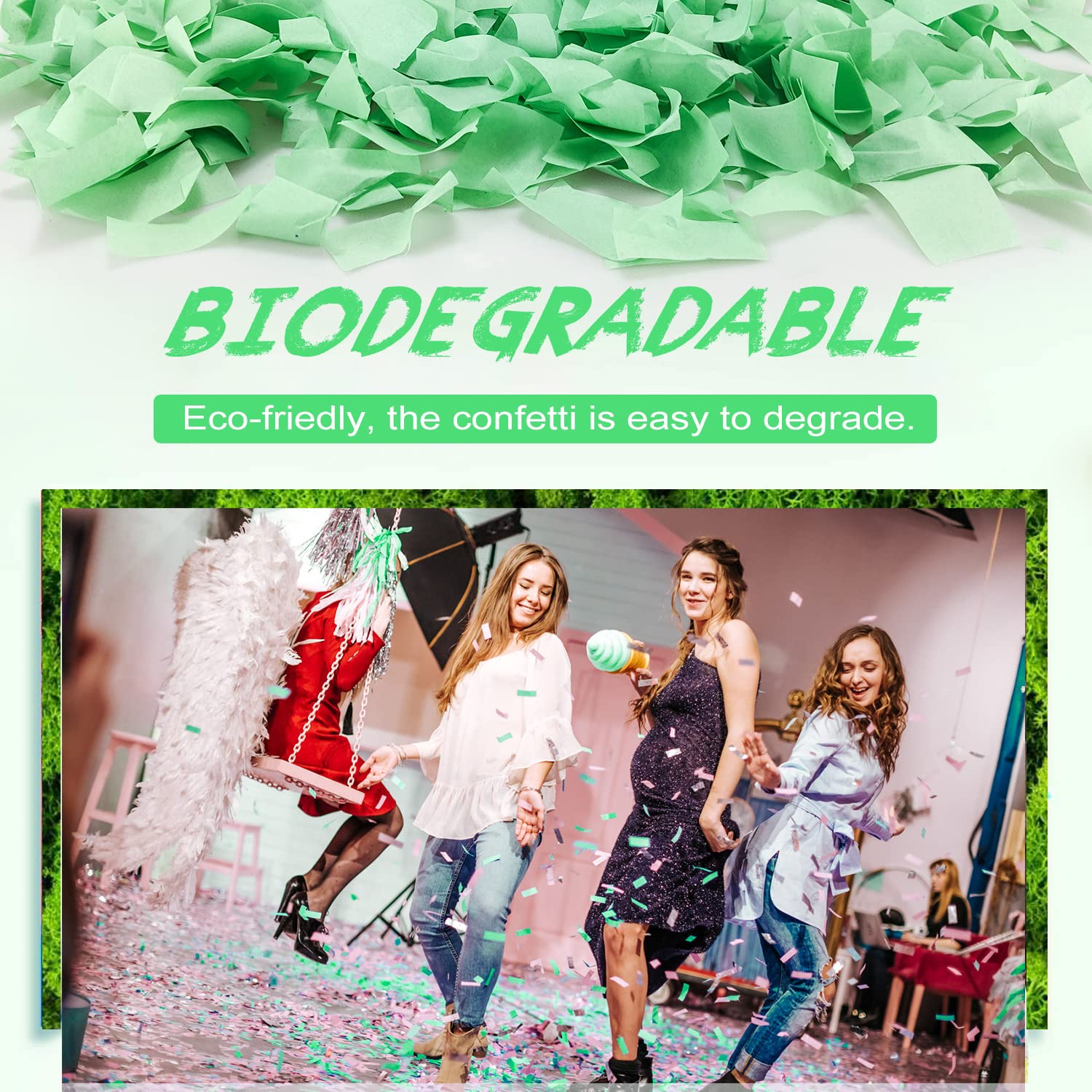 Confetti Cannons Confetti Poppers,15 Inch Biodegradable Party Poppers Confetti Shooters, WORKKEEP Green Confetti Pop for Birthday Wedding Celebration New Year Decorations Air Powered Confetti
