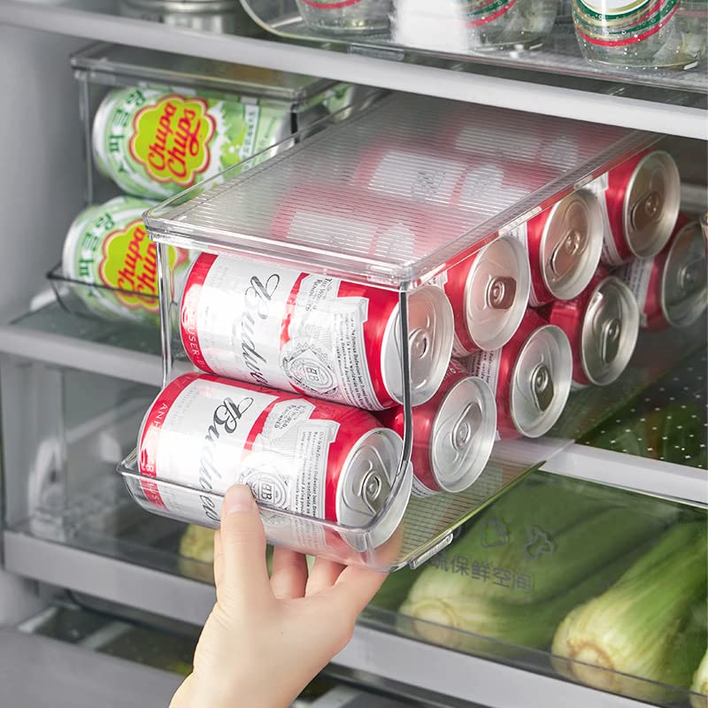 Soda Can Organizer for Refrigerator Stackable Can Holder Dispenser with Lid for Fridge, Pantry, Freezer – Fridge Can Organizer, Soda Fridge Organizer,Refrigerator Drink Organizer,BPA-Free,Clear Design