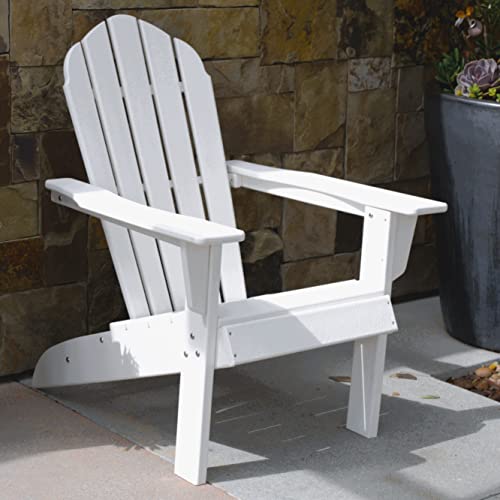 Resin TEAK Essential Adirondack Chair, All Weather Plastic Outdoor Chairs for Fire Pit, Campfire, Patio, Porch, Comfortable Seat for Long Relaxation, Up to 300 lb Capacity - White
