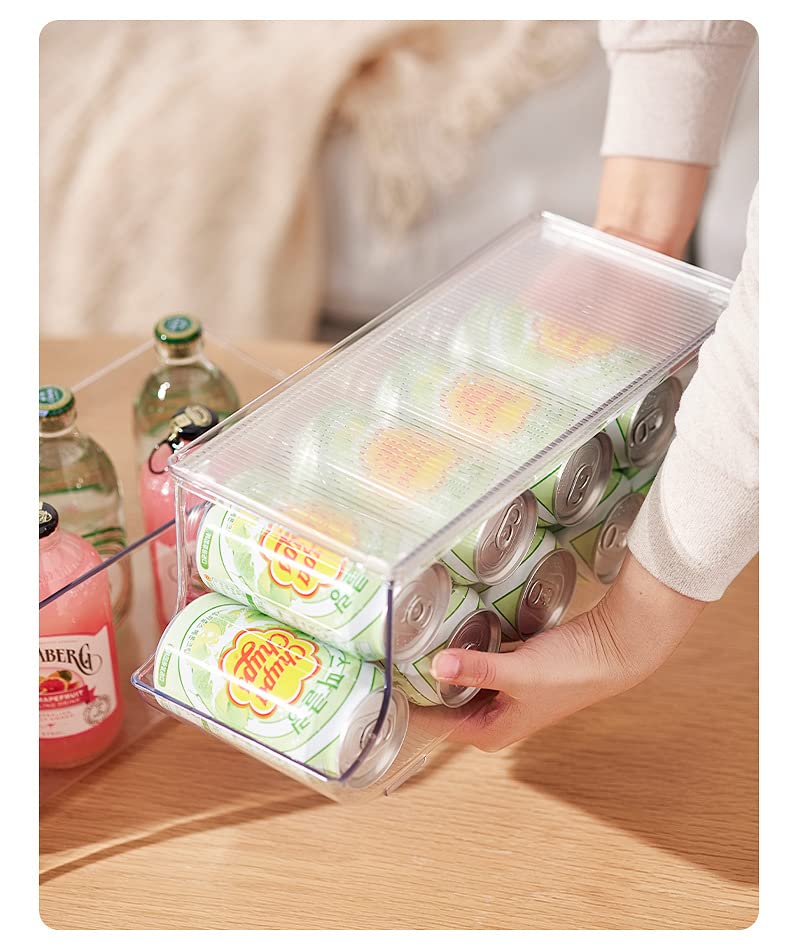 Soda Can Organizer for Refrigerator Stackable Can Holder Dispenser with Lid for Fridge, Pantry, Freezer – Fridge Can Organizer, Soda Fridge Organizer,Refrigerator Drink Organizer,BPA-Free,Clear Design