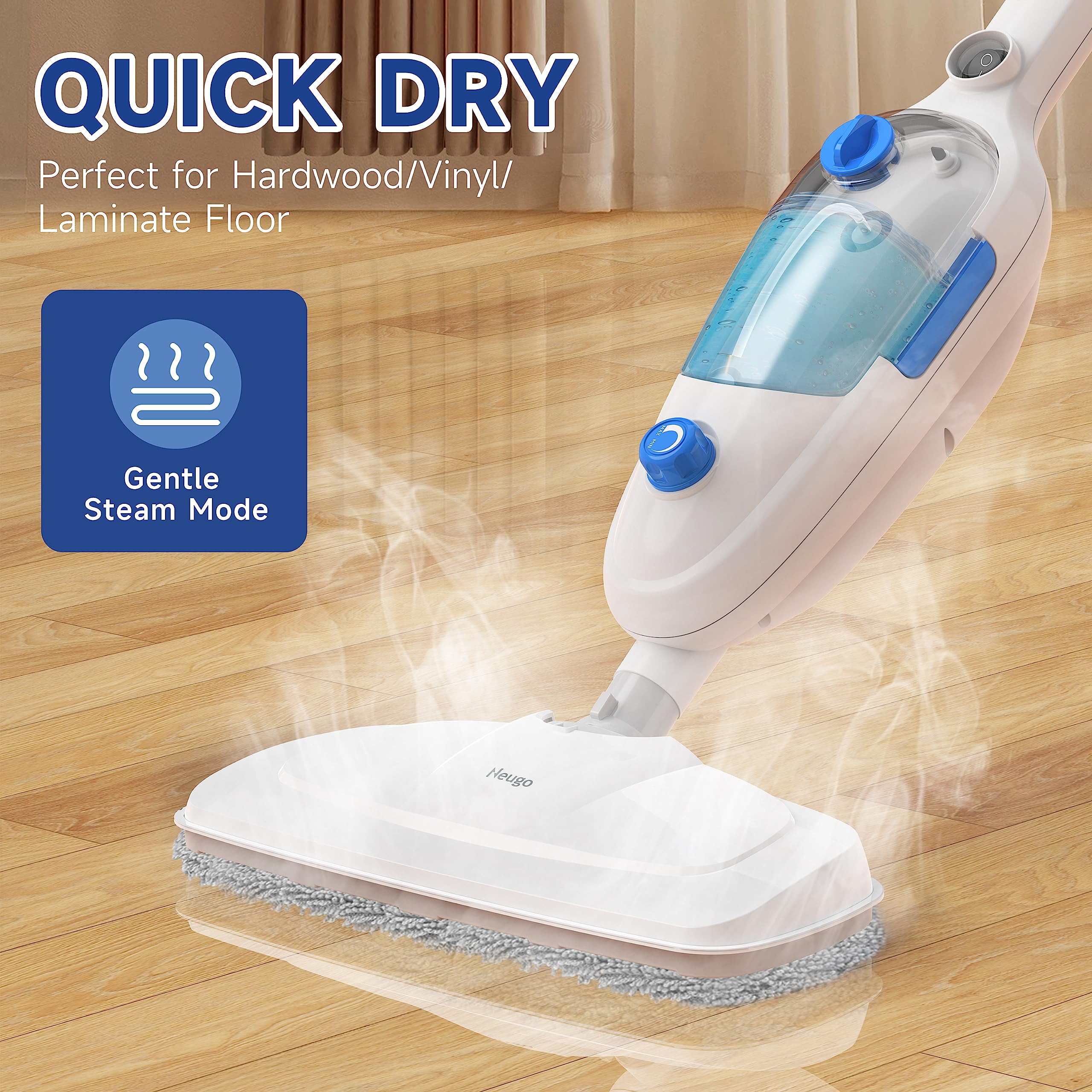 Steam Mop for Hardwood Floor Cleaning, Floor Steamer Cleaner Lightweight for Vinyl, Laminate, Carpet, Tile Hard Floors w/Adjustable Steam Modes & Height, 23ft Cord, 2 Washable Pad