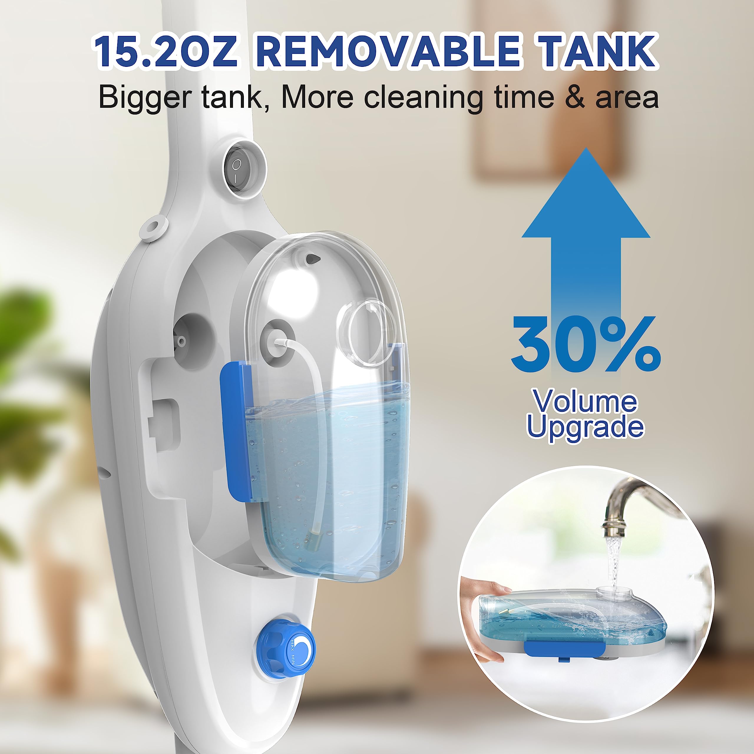 Steam Mop for Hardwood Floor Cleaning, Floor Steamer Cleaner Lightweight for Vinyl, Laminate, Carpet, Tile Hard Floors w/Adjustable Steam Modes & Height, 23ft Cord, 2 Washable Pad