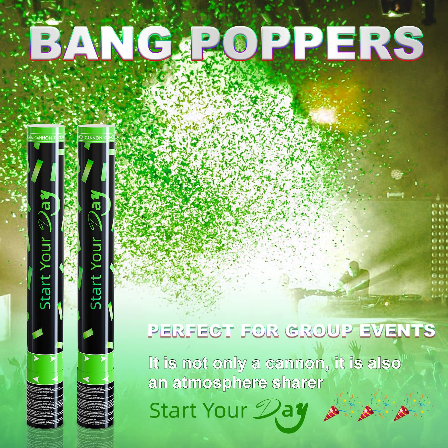 Confetti Cannons Confetti Poppers,15 Inch Biodegradable Party Poppers Confetti Shooters, WORKKEEP Green Confetti Pop for Birthday Wedding Celebration New Year Decorations Air Powered Confetti