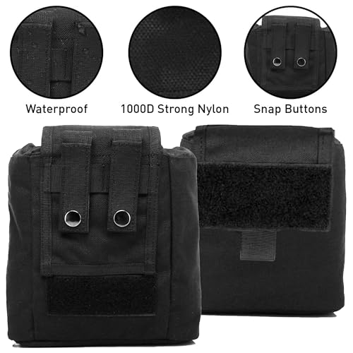 GearHill Molle Dump Pouch Drawstring Roll-Up Tactical Drop Pouch, Lightweight, Durable, Folding Hunting Utility Bag, Ammo Magazine Pouch (Black)