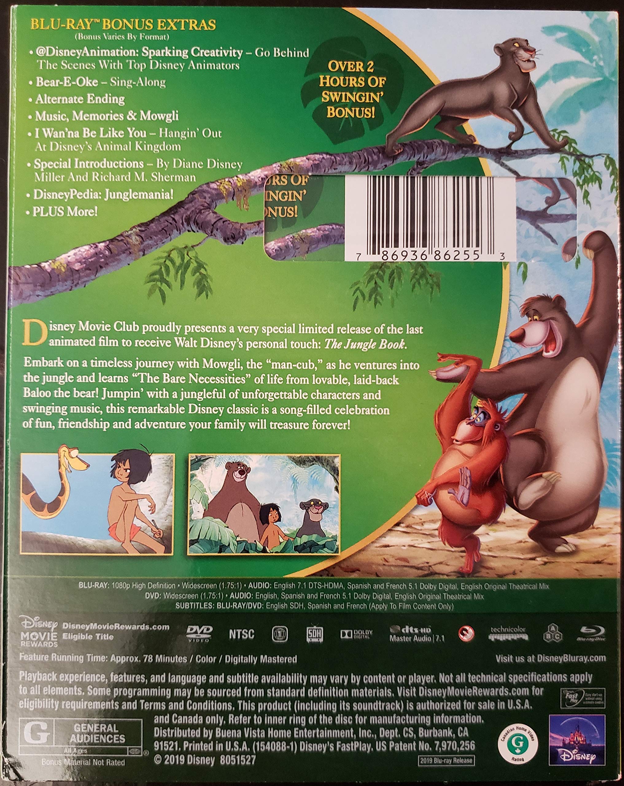 The Jungle Book Blu-ray/DVD Limited Release Disney Movie Club Exclusive