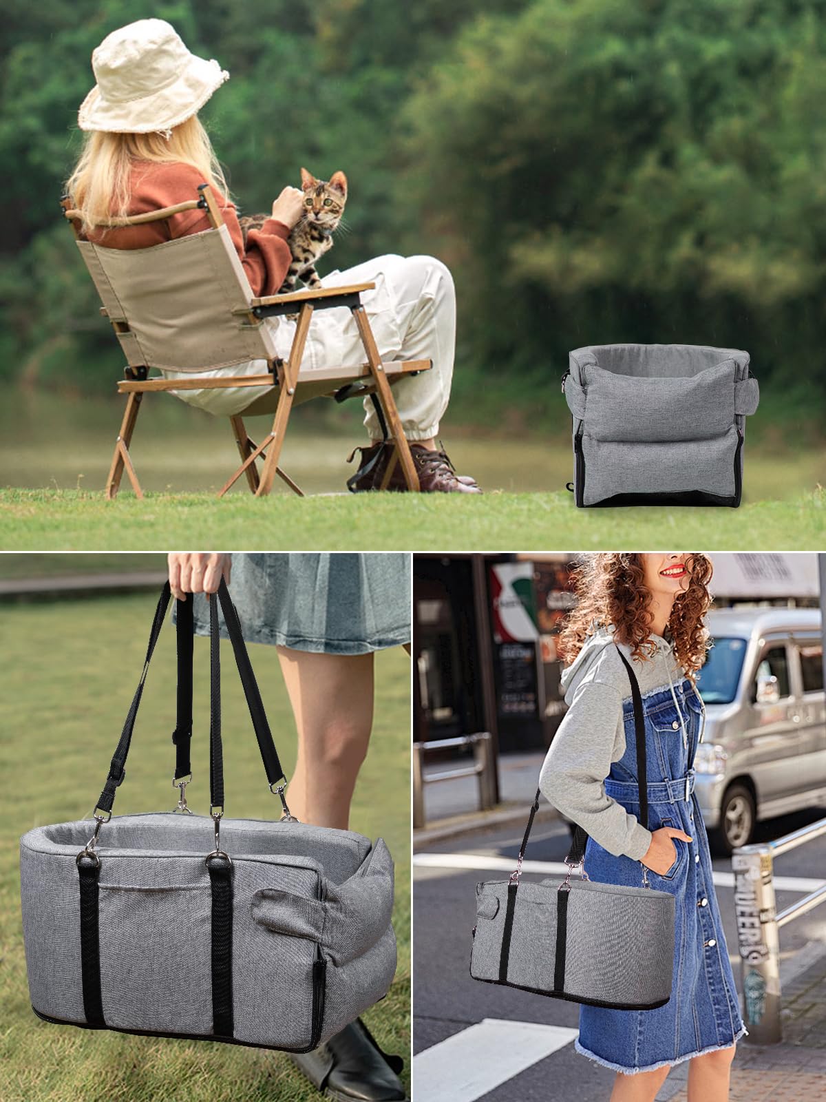 Prpeko Portable Dog & Cat Booster Seat - Center Console Car Armrest Seat for Puppy Under 13 lbs, Interactive Grey