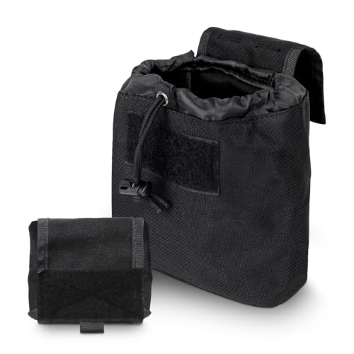 GearHill Molle Dump Pouch Drawstring Roll-Up Tactical Drop Pouch, Lightweight, Durable, Folding Hunting Utility Bag, Ammo Magazine Pouch (Black)