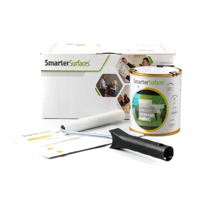 Smarter Surfaces Short Throw Projector Screen Paint White 48.4ft²/32.63floz | 4K Ultra HD Projectable Wall Paint Make a Projection Screen On A Wall | Viewing Angle 140° (Gain Value 1.0)