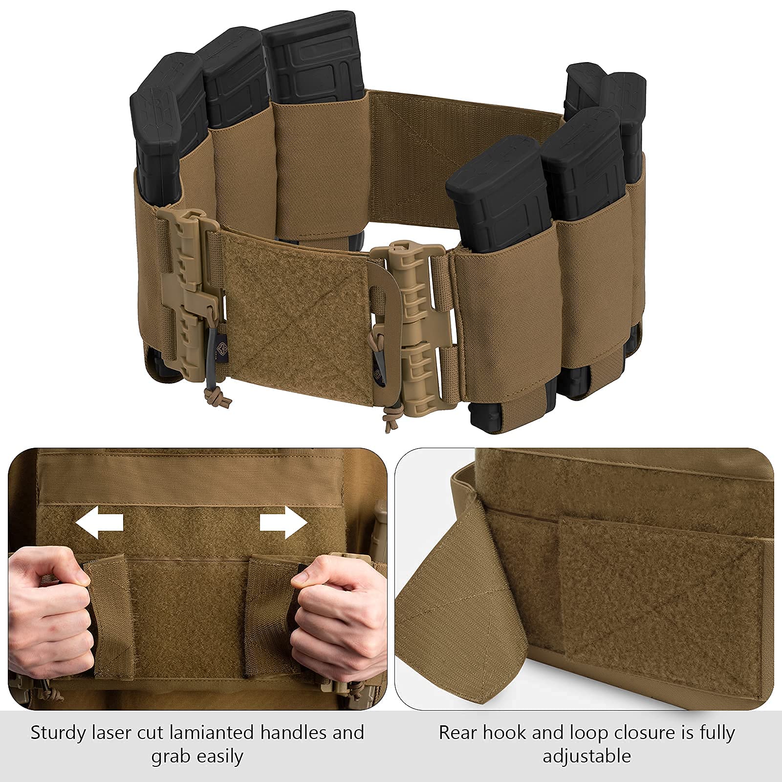 PETAC GEAR Carry Elastic Cummerbund,8 AR Mag Pouches for Vest Quick Release Mounting Strap for FCPC LBT LBX (Set)