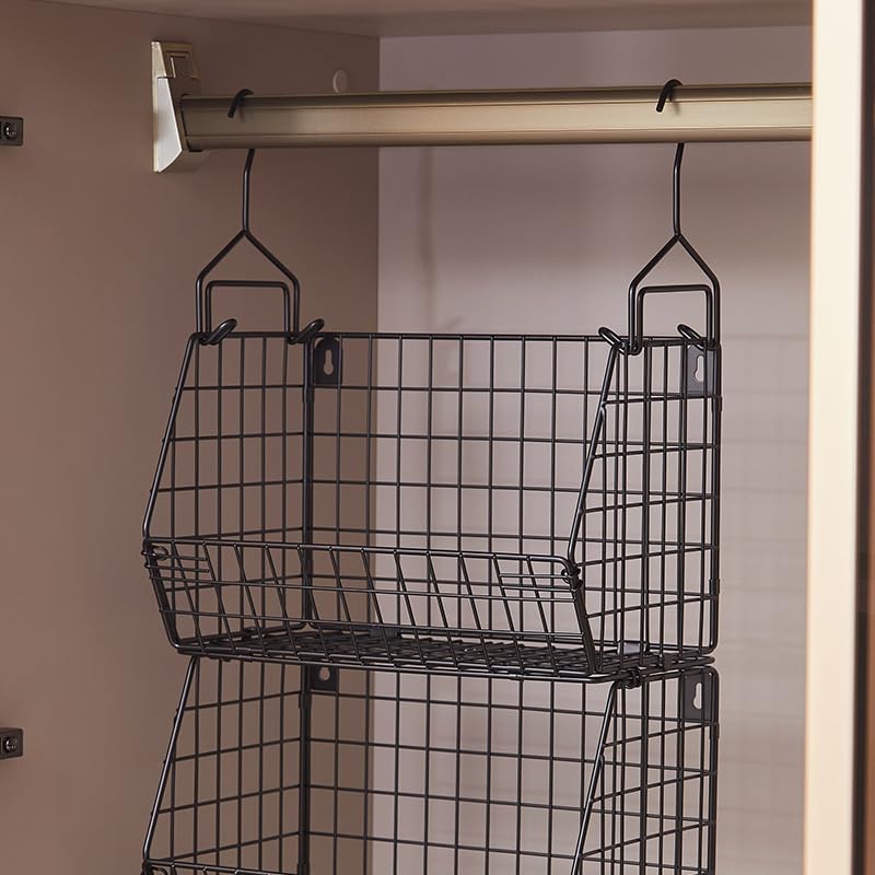 QNLALZM 3 Tier Hanging Foldable Wire Baskets Closet Organizer Clothes Shelves Countertop Caddy Bin Wall Mount Shelf Wire Storage Basket Bins for Clothing Handbags Snacks Drinks Fruits
