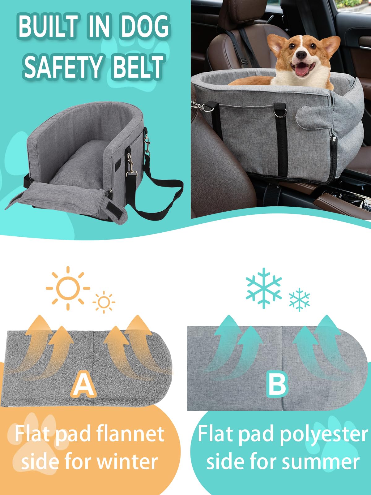 Prpeko Portable Dog & Cat Booster Seat - Center Console Car Armrest Seat for Puppy Under 13 lbs, Interactive Grey