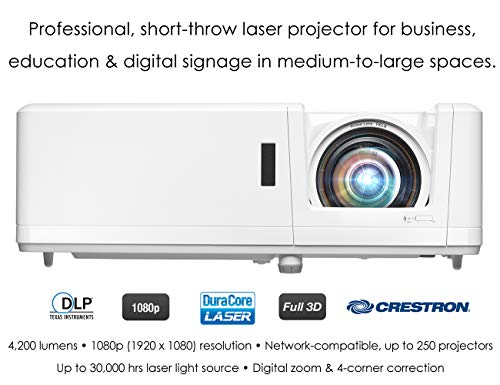 Optoma ZH406ST Short Throw Full HD Professional Laser Projector | DuraCore Laser Technology | High Bright 4200 lumens | 4K HDR Input | Four Corner Image Adjustment | Network Compatible