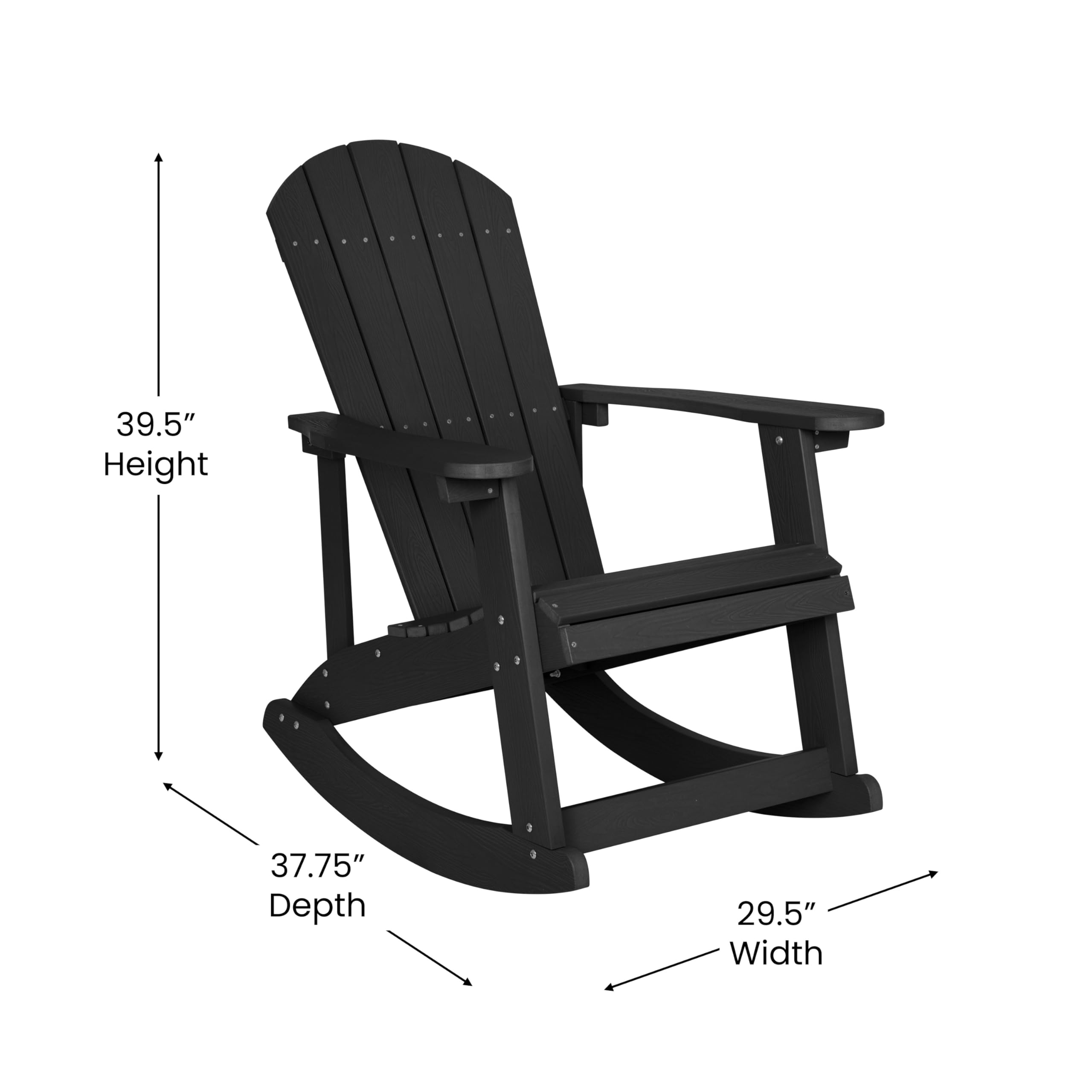 Merrick Lane Atlantic Rocking Adirondack Chairs with Cushions - Black Polyresin Construction - Cream Comfort Foam Cushions - Classic Design - Set of 2