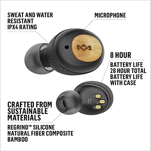 House of Marley Champion: True Wireless Earbuds with Microphone, Bluetooth Connectivity, 28 Hours Total Playtime, and Sustainable Materials
