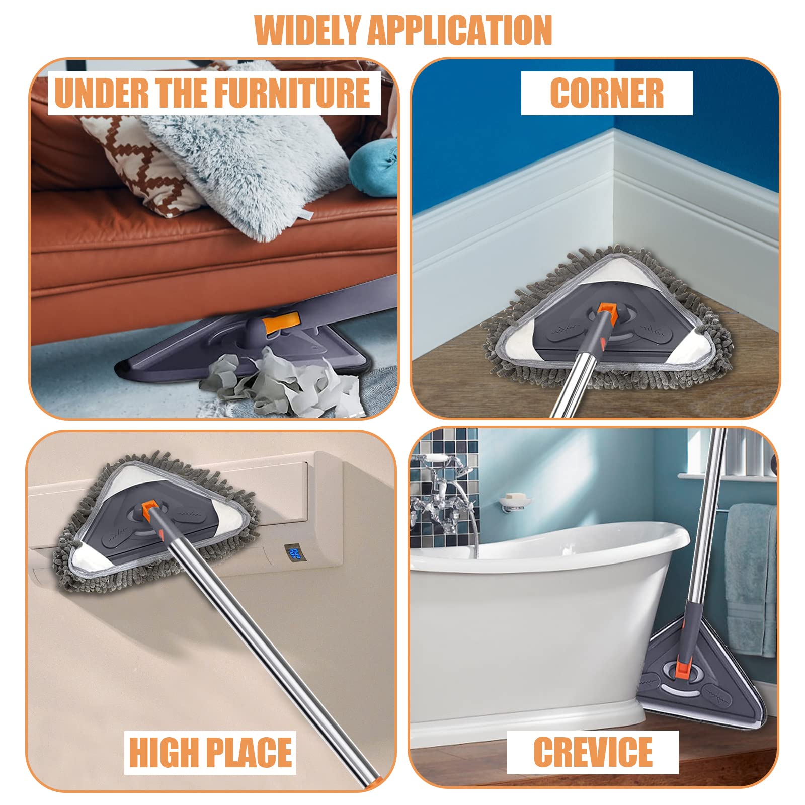 85Inch Wall Cleaner with Long Handle, Baseboard Wall Cleaner Mop 360° Rotatable Wall Washer Cleaner Tool with Adjustable Handle, Microfiber Dust Mop for Floor/Ceiling, Car Wash Brush with Long Handle