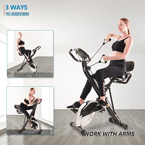 Davcreator Folding Exercise Bike, 2-in-1 Magnetic Recumbent & Upright Indoor Foldable Stationary Bikes for Home Workouts