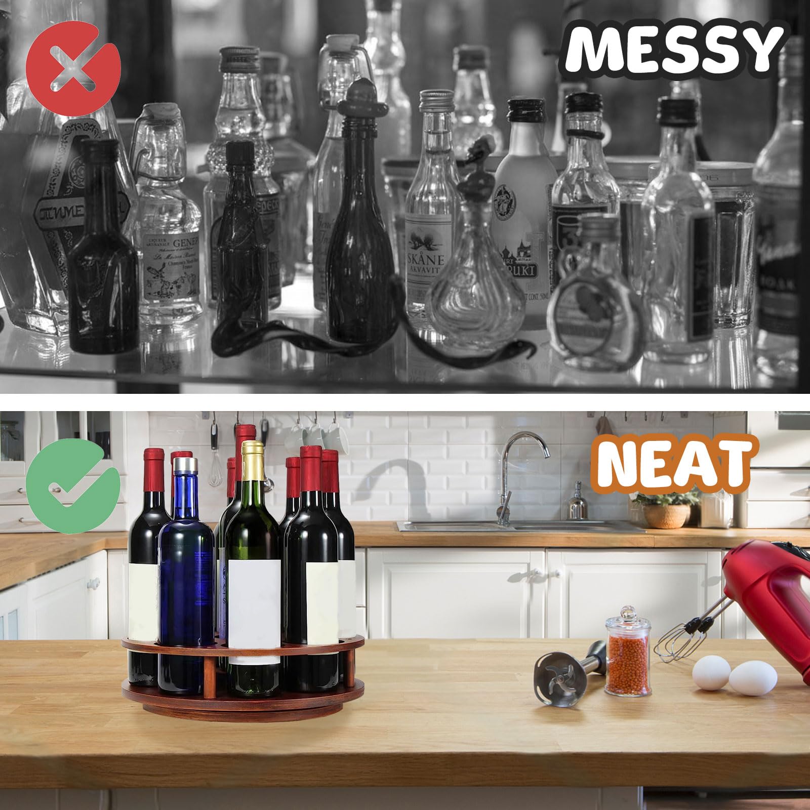 Coffee Station Organizer, Syrup Rack, Drink Bottles Organizer for Countertop, Brunch & Coffee Bar Essentials, 9 Bottles 25.4 Oz Rotating Holder