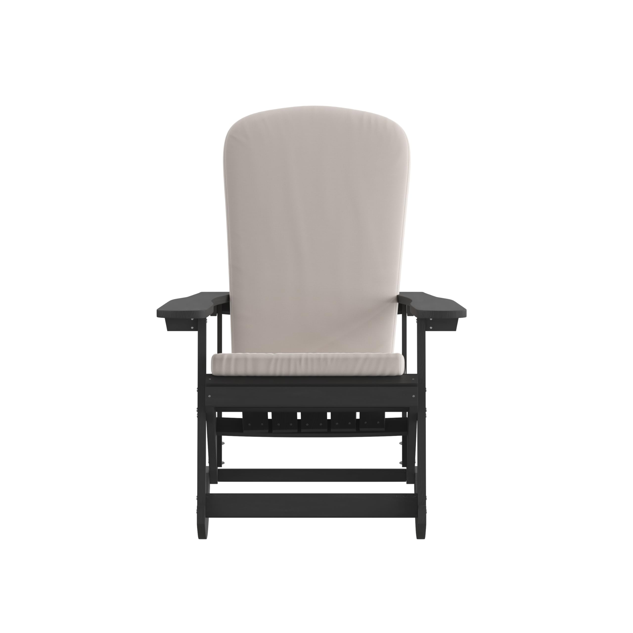 Merrick Lane Atlantic Rocking Adirondack Chairs with Cushions - Black Polyresin Construction - Cream Comfort Foam Cushions - Classic Design - Set of 2