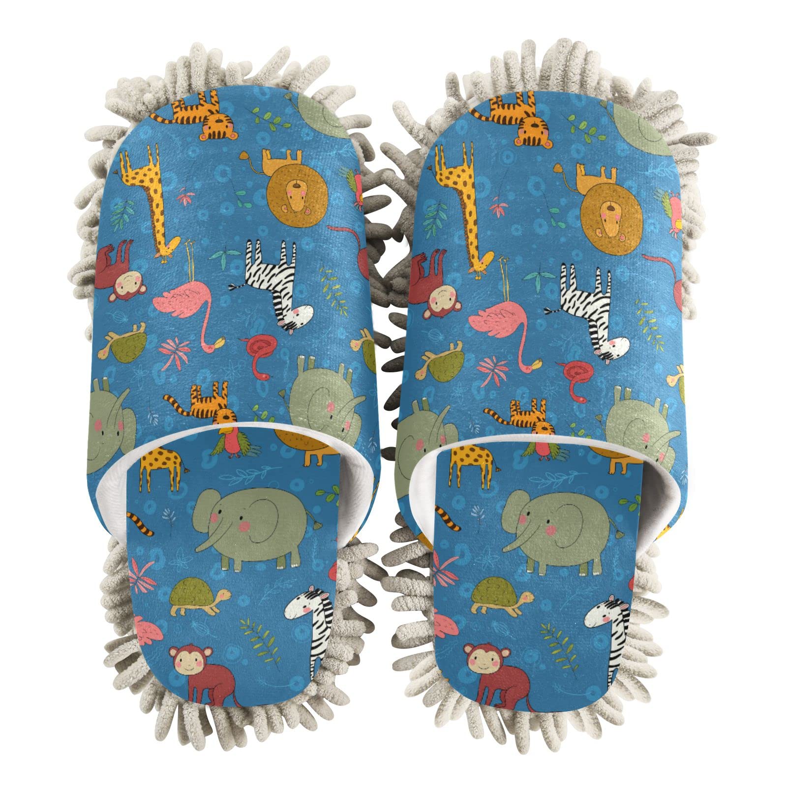 Zoo Animal Giraffe Elephant Horse Mop Slippers Shoes Cover for Floor Cleaning Washable Dirty Hair Dust Cleaners Microfiber Mop Socks for House Office Kitchen