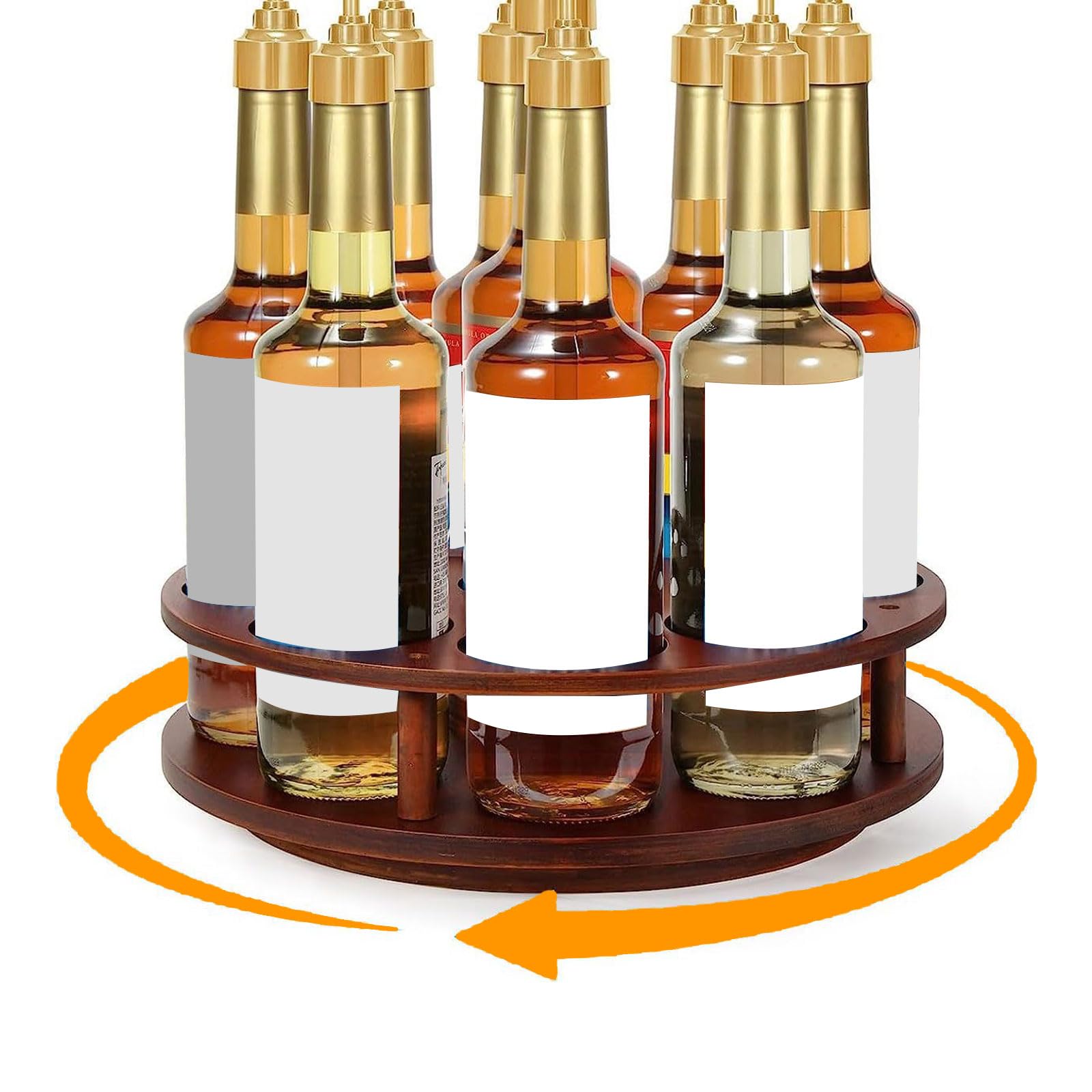 Coffee Station Organizer, Syrup Rack, Drink Bottles Organizer for Countertop, Brunch & Coffee Bar Essentials, 9 Bottles 25.4 Oz Rotating Holder