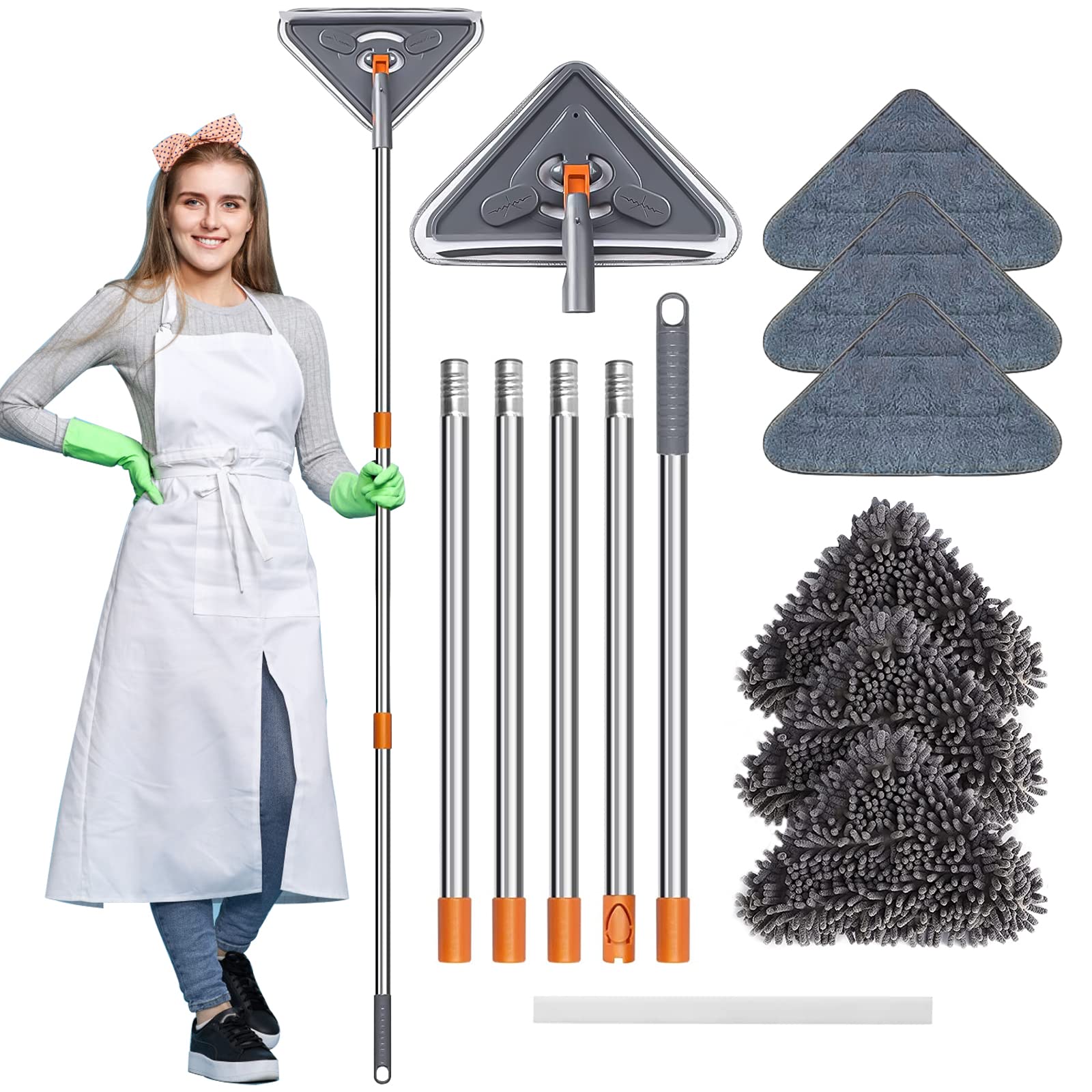 85Inch Wall Cleaner with Long Handle, Baseboard Wall Cleaner Mop 360° Rotatable Wall Washer Cleaner Tool with Adjustable Handle, Microfiber Dust Mop for Floor/Ceiling, Car Wash Brush with Long Handle