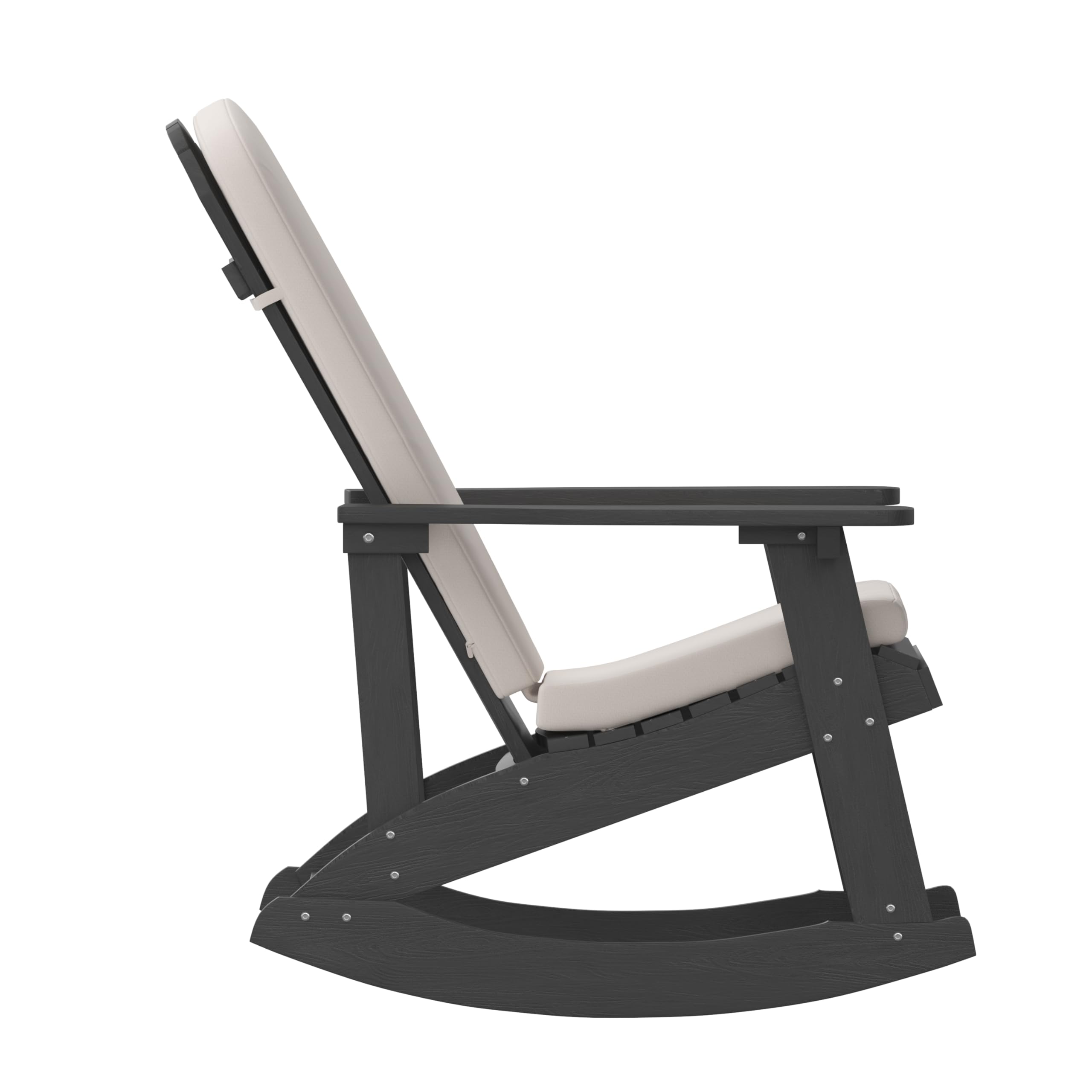 Merrick Lane Atlantic Rocking Adirondack Chairs with Cushions - Black Polyresin Construction - Cream Comfort Foam Cushions - Classic Design - Set of 2