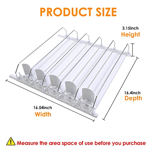 BUDO Drink Dispenser for Fridge, Self-Pushing Adjustable Width Beverage Water Beer Storage Holder for Kitchen Pantry, Holds up to 30 Cans (White, 16.4inch)
