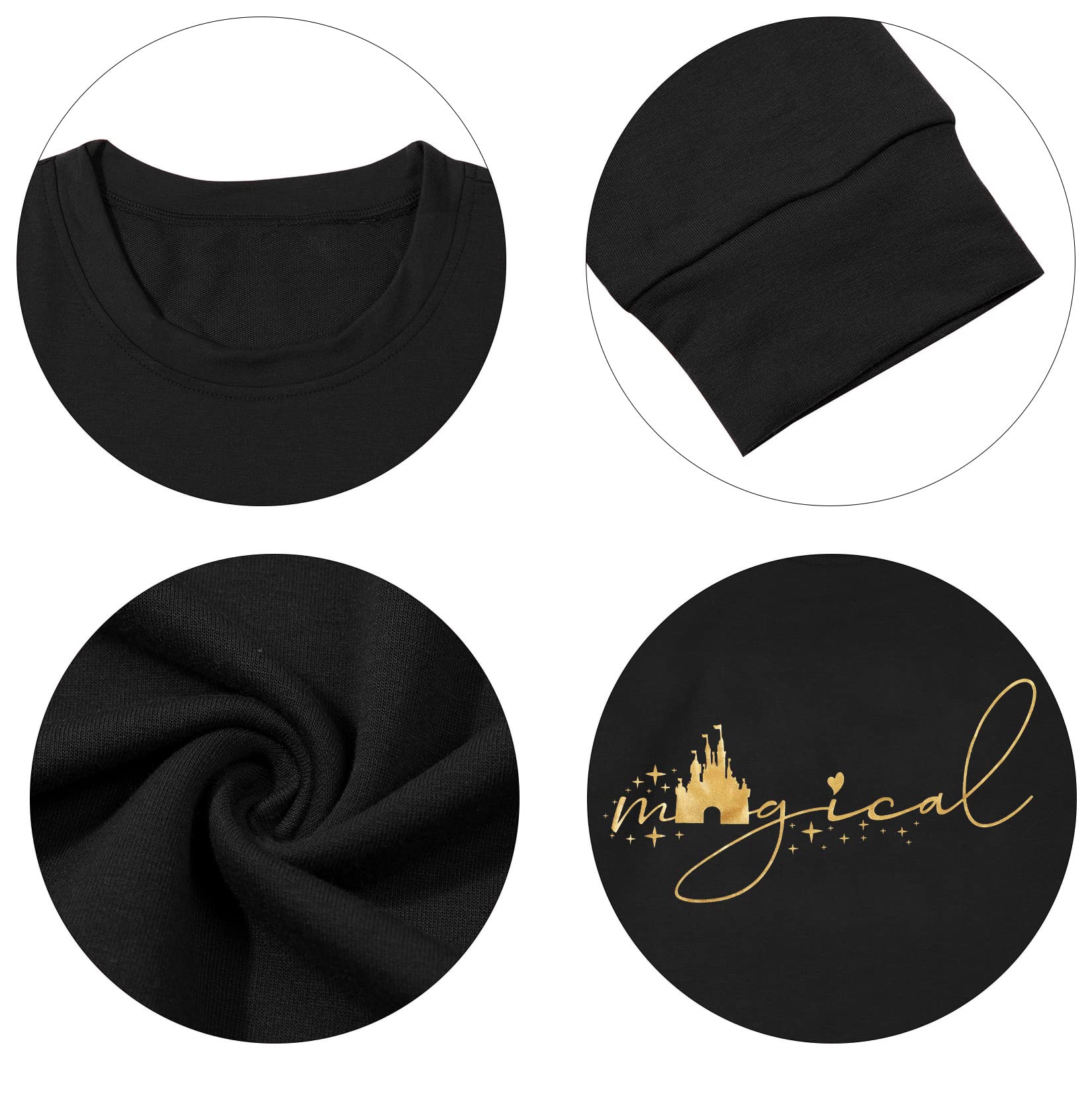 UNIQUENOE Magic Kingdom Sweatshirts for Women Magical Tshirt Family Vacation Tee Castle Graphic Long Sleeve Tops Black