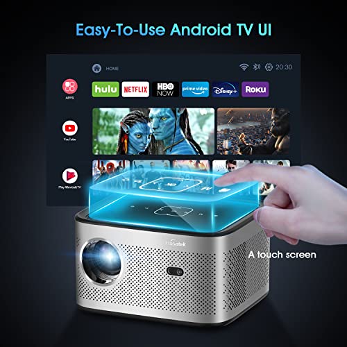 Projector with WiFi and Bluetooth,Hasatek 1600 ANSI Lumens Projector 4k Supported Video Projector, Android TV,Auto Focus,Electronic Keystone Correction,Full HD 1080P Home Theater Movie Projector