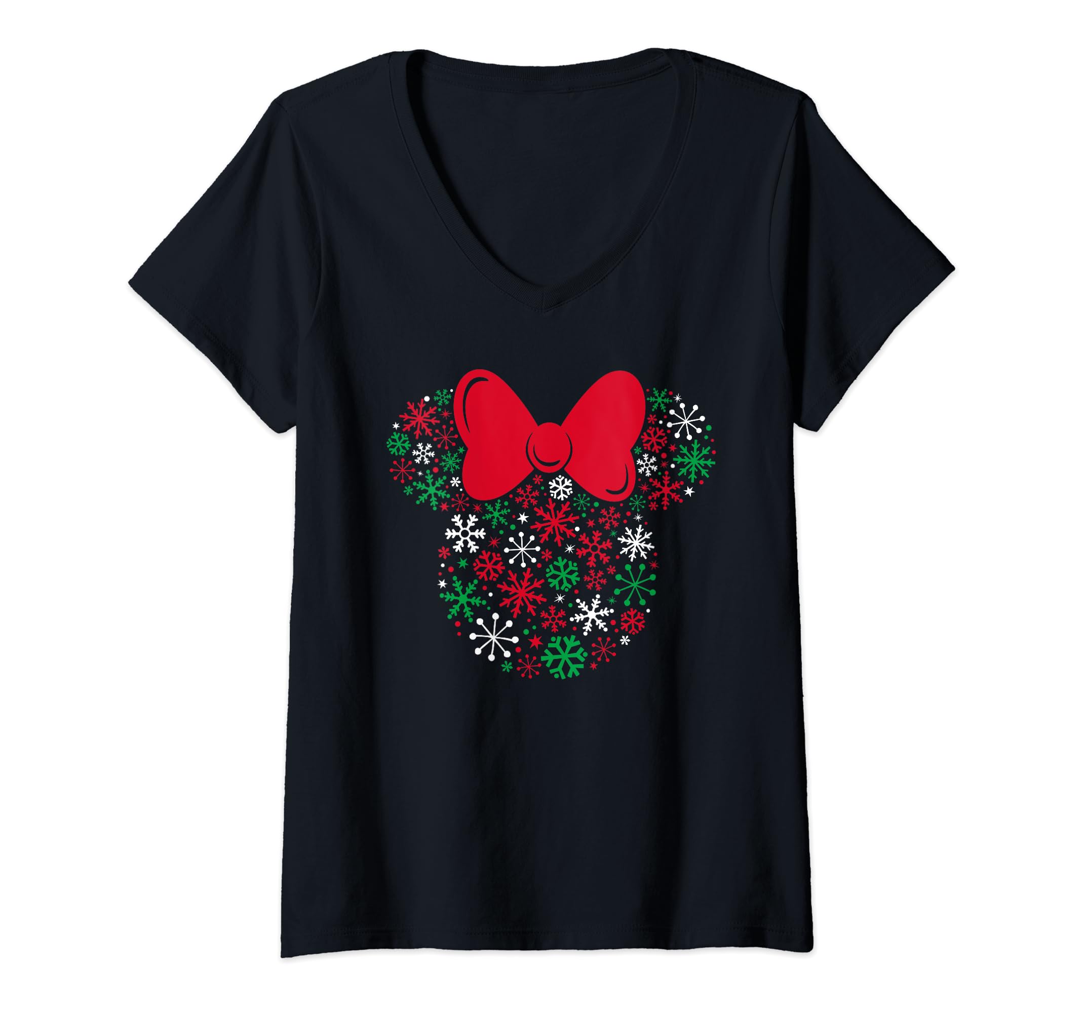 Womens Disney Minnie Mouse Icon Holiday Snowflakes V-Neck T-Shirt