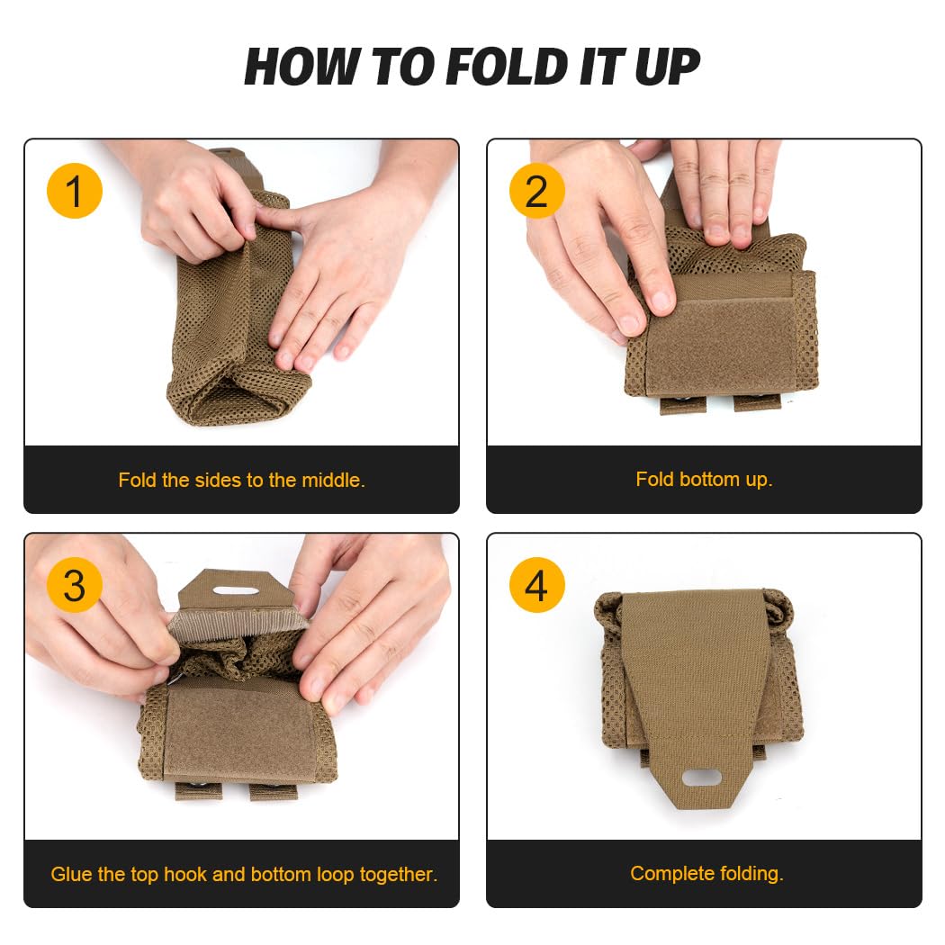 IDOGEAR Tactical Molle Dump Pouch Foldable Mag-Net Drawstring Recycle Pouch Recovery Tool Pack for Molle Belt Tactical Vest Backpack (Coyote Brown)