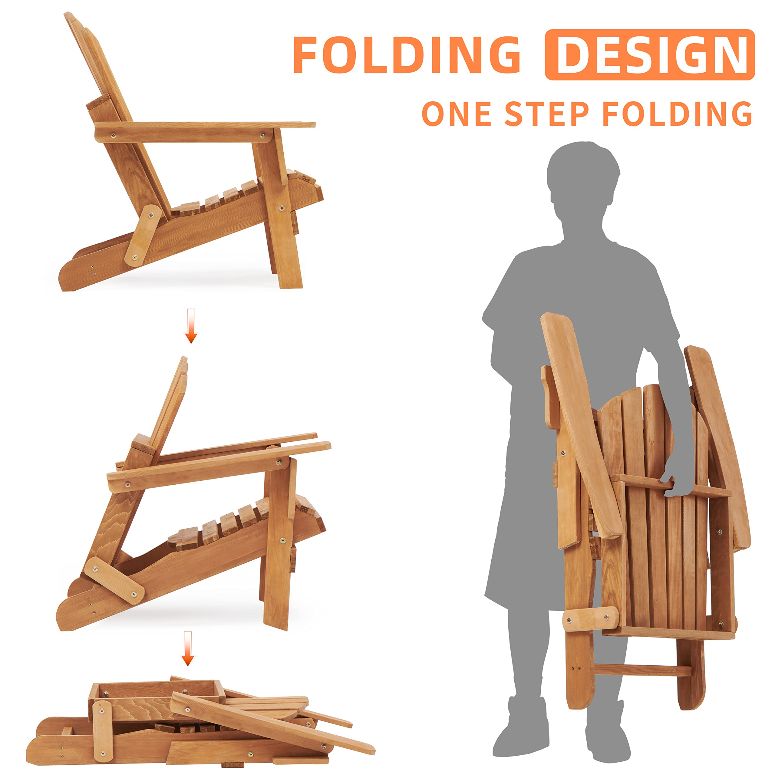 Oversize Wooden Folding Adirondack Chair, Half Pre-Assembled Wood Lounge Chair for Outdoor Patio Garden Lawn Backyard Deck Pool Beach Firepit