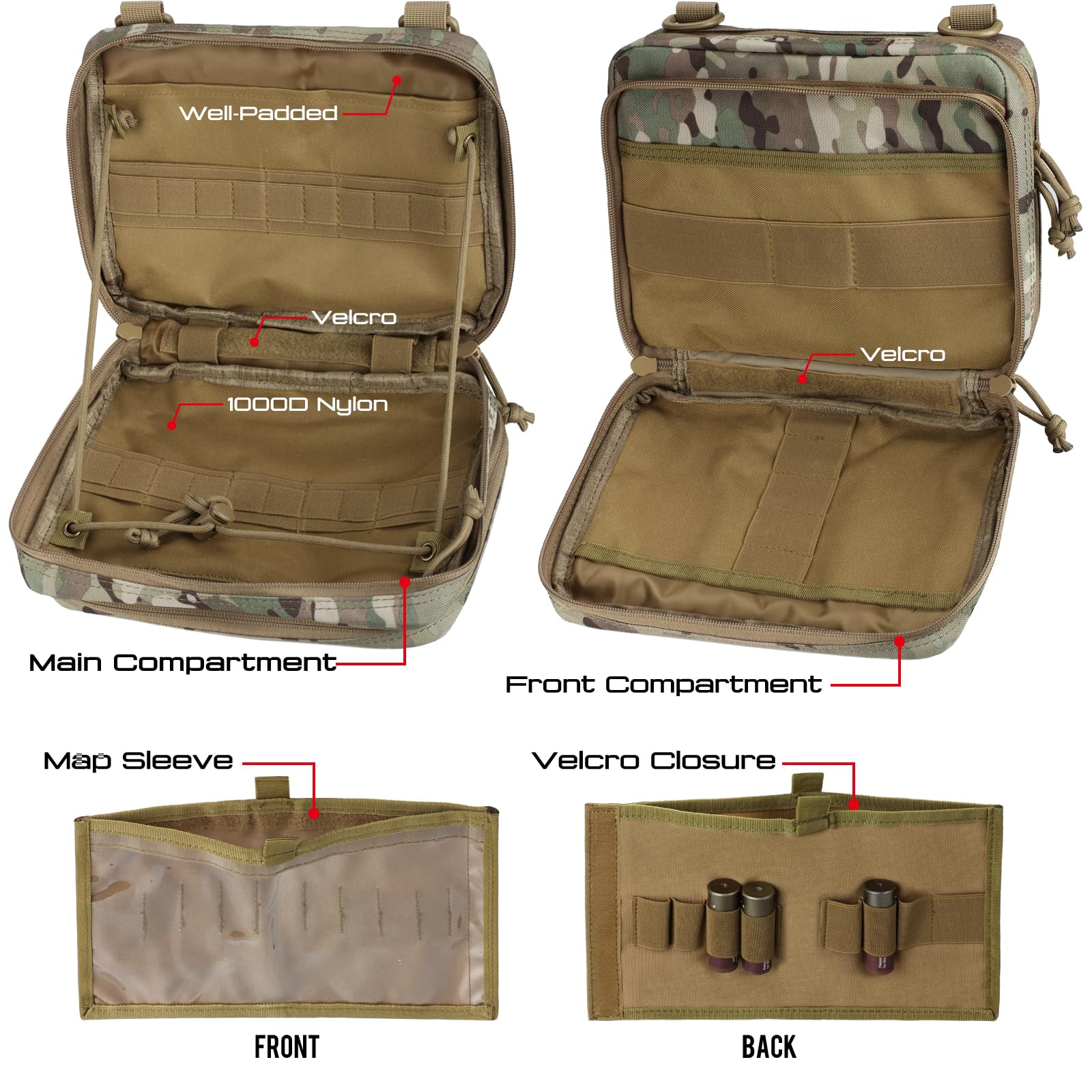 WYNEX Tactical Large Admin Pouch of Double Layer Design, Molle EDC EMT Utility Pouch with Map Sleeve Modular Tool Pouch Large Capacity Flag Patch Included