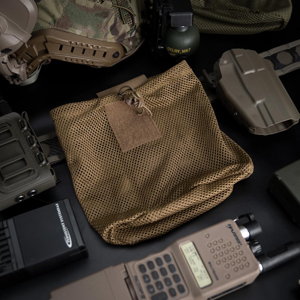 IDOGEAR Tactical Molle Dump Pouch Foldable Mag-Net Drawstring Recycle Pouch Recovery Tool Pack for Molle Belt Tactical Vest Backpack (Coyote Brown)