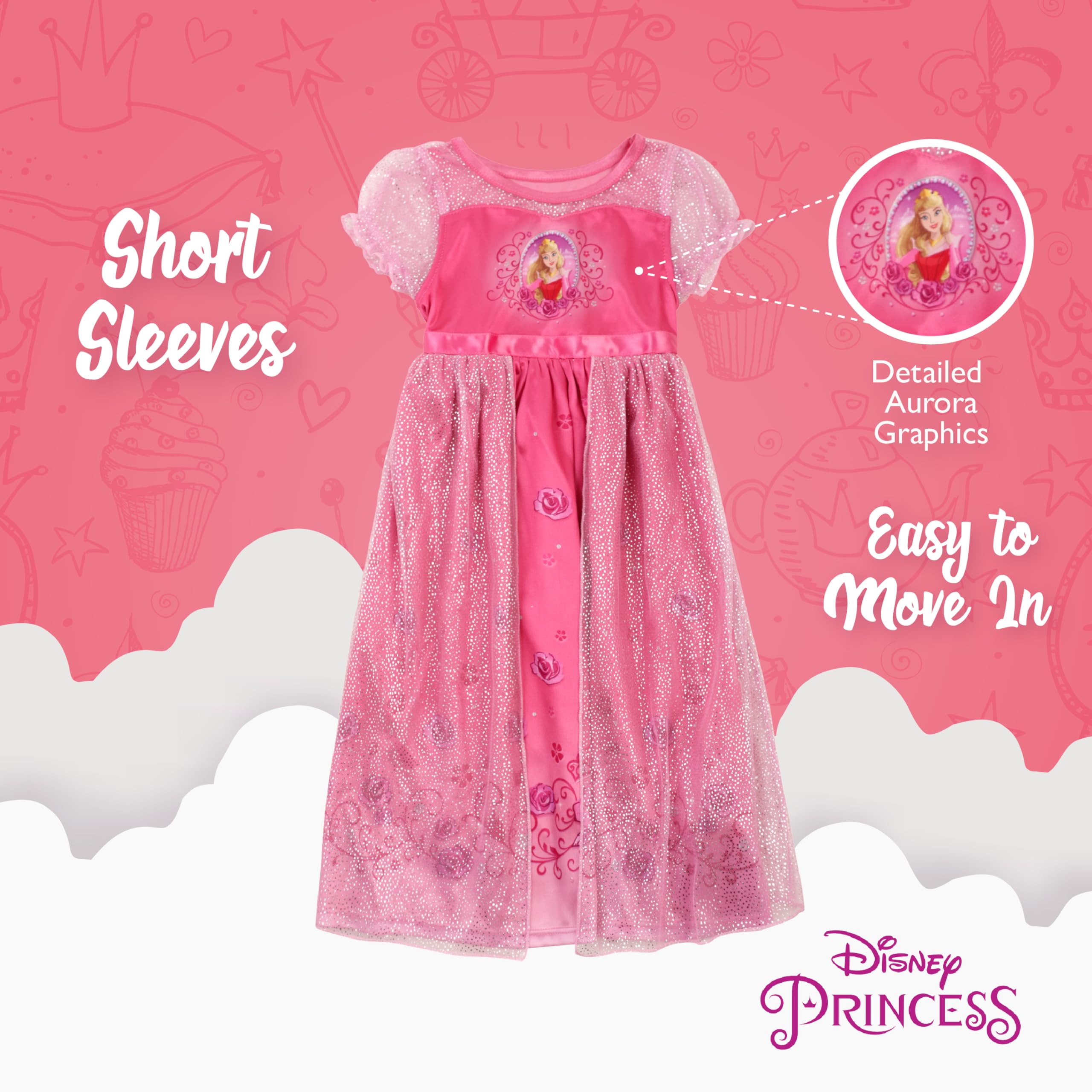 Disney Girls' Princess Fantasy Gown Nightgown, AURORA, 6