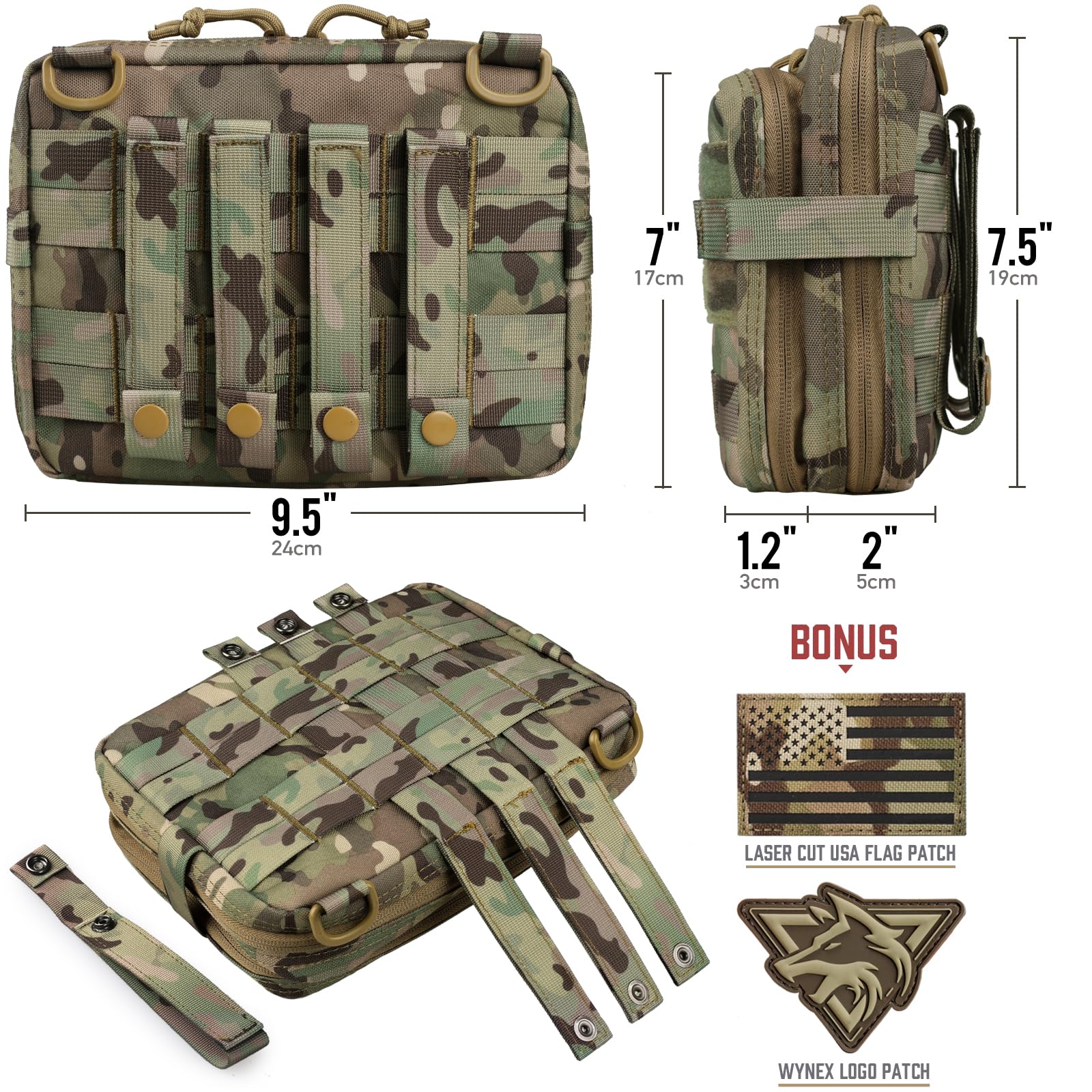 WYNEX Tactical Large Admin Pouch of Double Layer Design, Molle EDC EMT Utility Pouch with Map Sleeve Modular Tool Pouch Large Capacity Flag Patch Included
