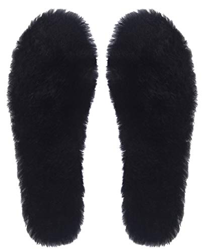 ABUSA Black Sheepskin Insoles Women's Premium Think Wool Fur Fleece Inserts Cozy & Fluffy 9