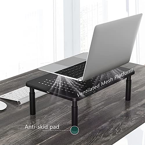 WALI Monitor Stand Riser, Adjustable Laptop Stand Riser Holder, 3 Height Adjustable Underneath Storage for Office Supplies (STT003-2), 2 Pack, Black