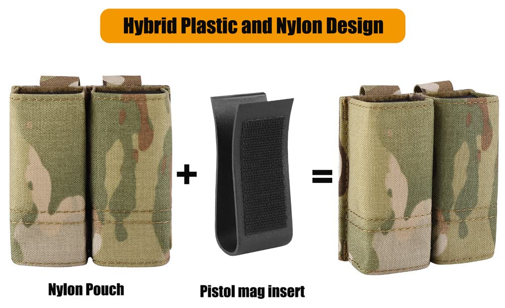 KRYDEX Double Pistol Mag Pouch, Nylon Magazine Pouch 9mm with Quick Release Kydex Magazine Pouch Insert (MC)